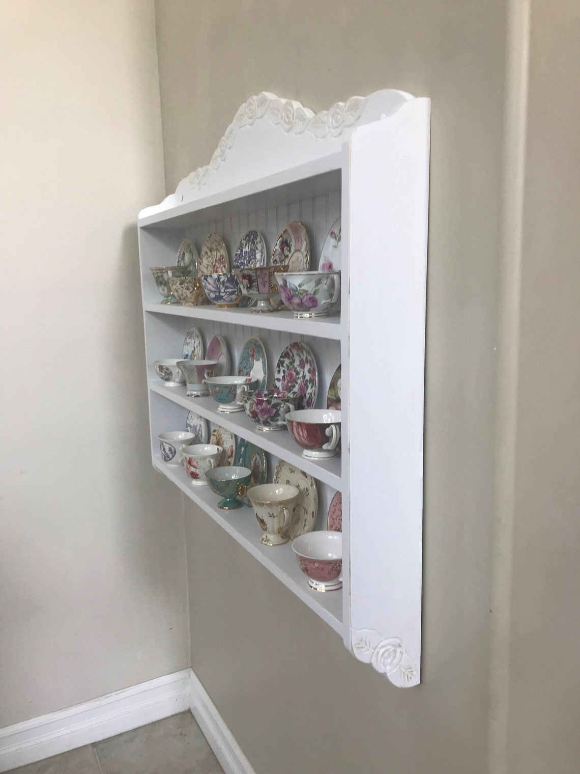 Wooden Teacup Shelf, Teacup Display, Wooden Teacup Collectors Shelf ...