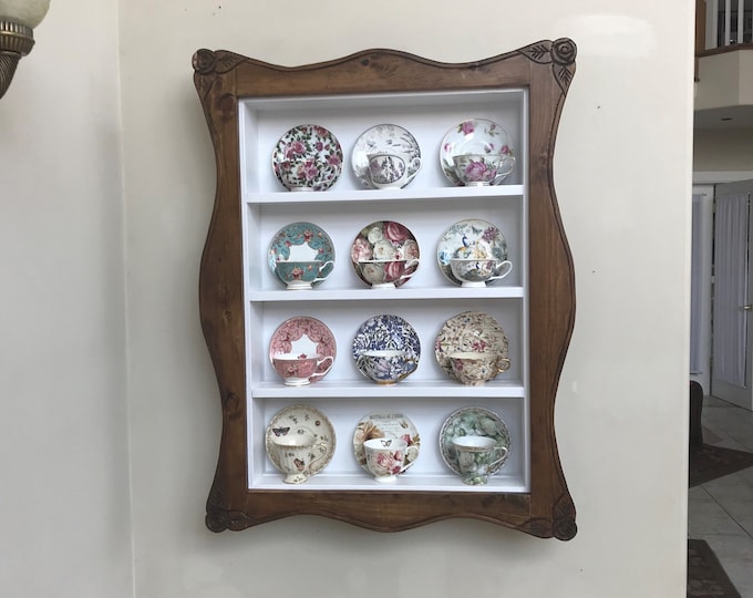 Picture Frame Wooden Teacup Shelf, 12 Cup Teacup Display Shelf, Artisan ...