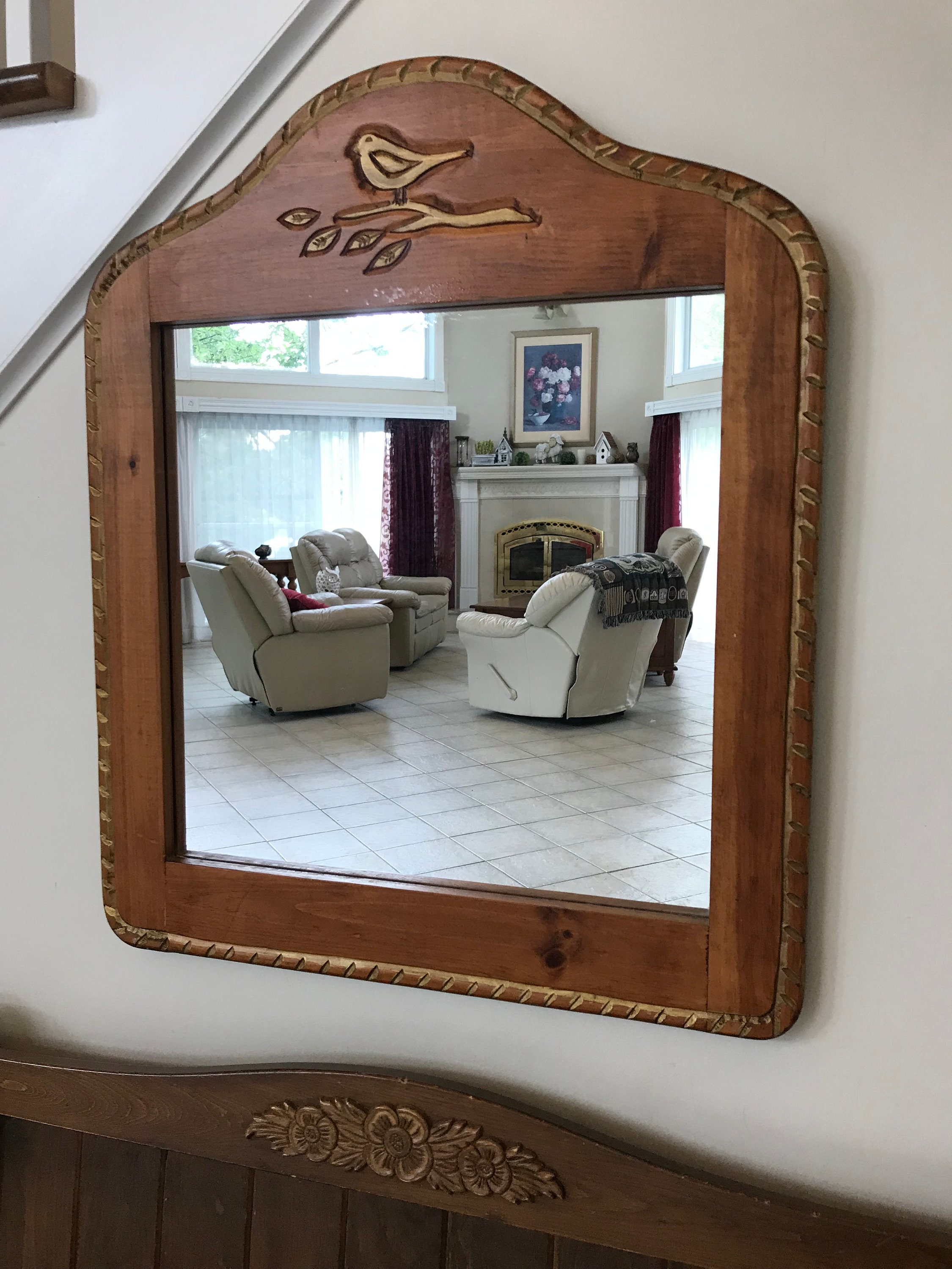 Bird Mirror, Wood Mirror, Wooden Mirror, Bathroom Mirror, Bedroom ...