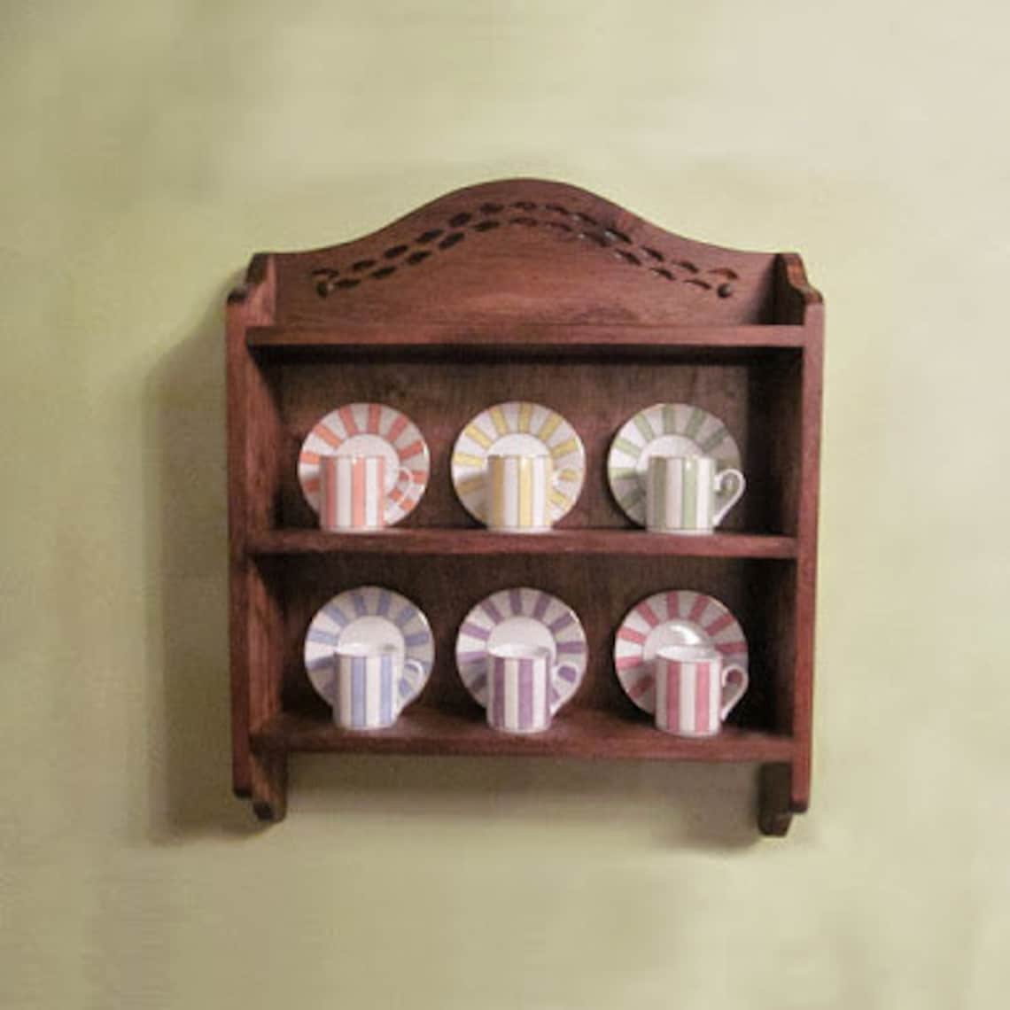 Teacup Shelf, Wood Shelf, Wooden Shelf, 6 Cup Teacup Shelf, Display ...