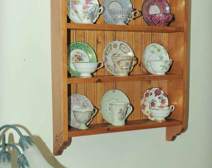 Teacup Shelf, Wooden Shelf, Shelf for Three Cups, With Saucer Grooves ...