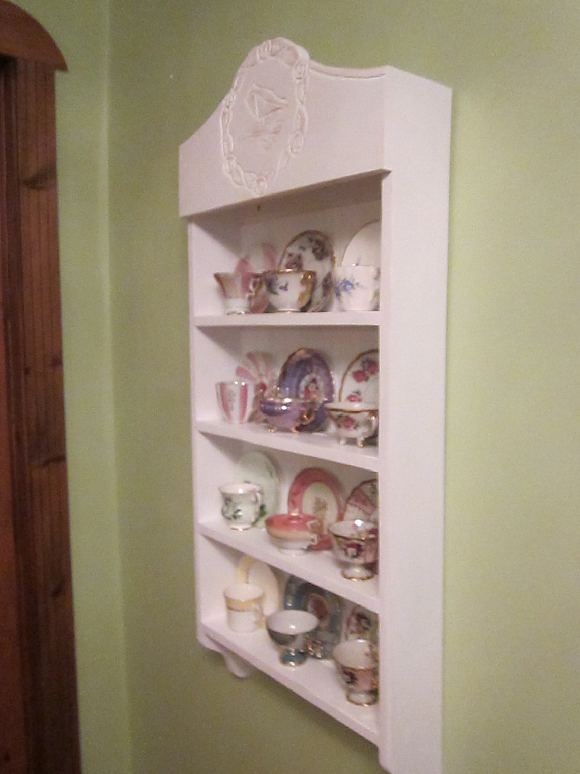 Tea Cup Shelf, Collectors Shelf, 12 Cup Cardinal Pattern, Wooden Shelf ...