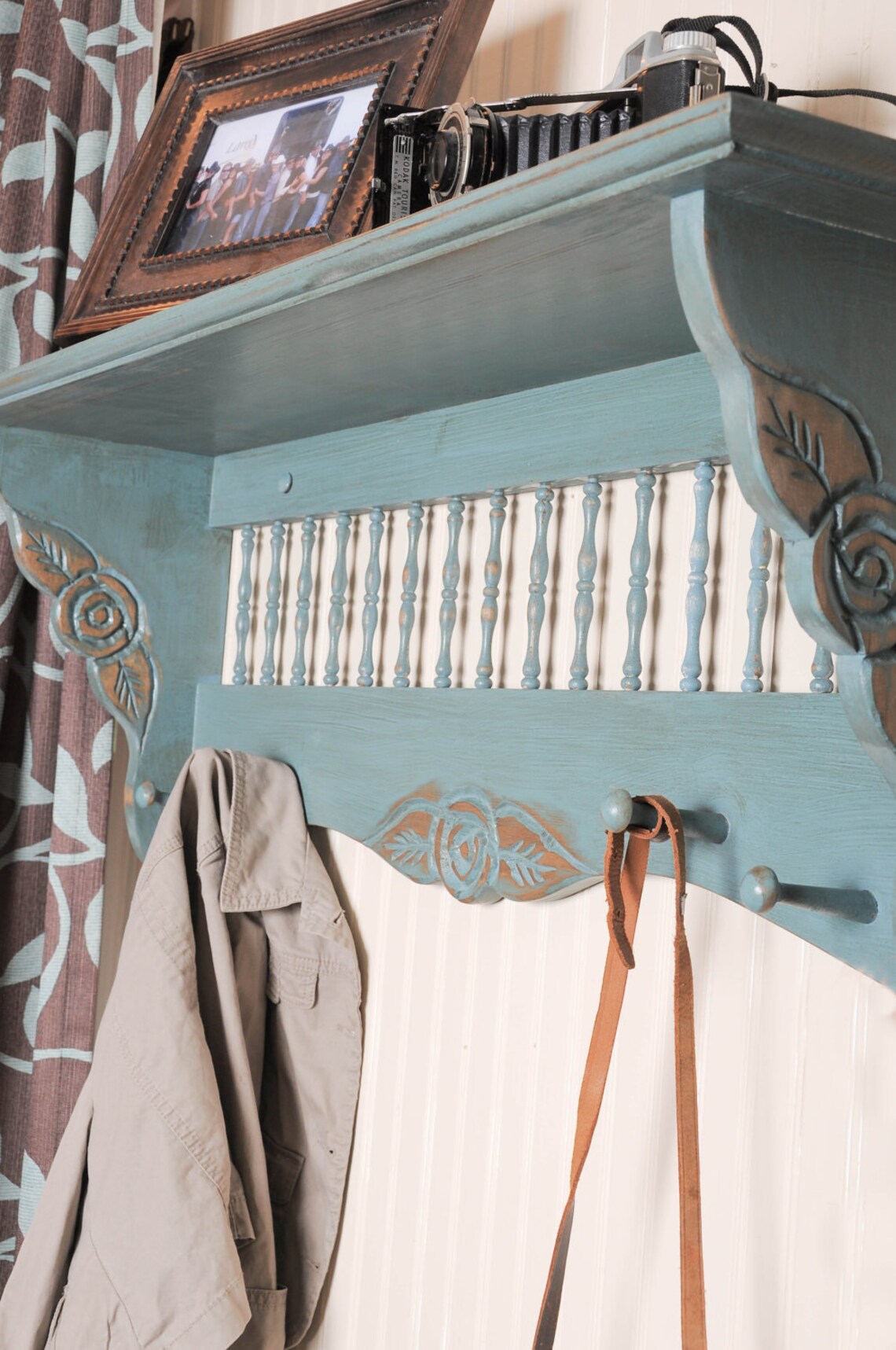 Antique Spindle Shelf, Wooden Shelf, Entry Shelf, Bathroom Shelf ...