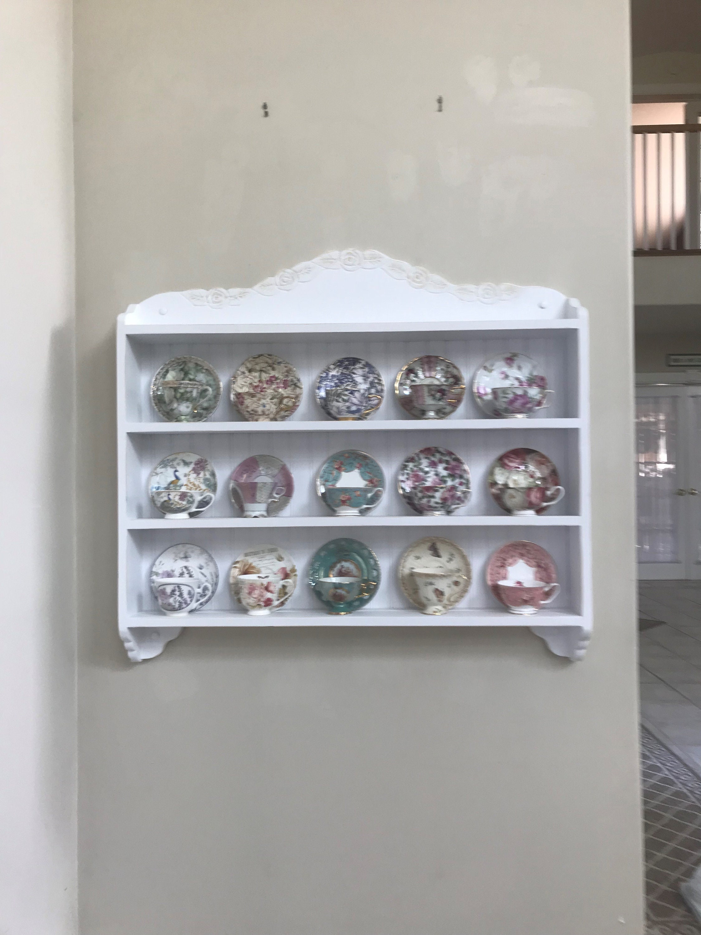 Wooden Teacup Shelf, Teacup Display, Wooden Teacup Collectors Shelf ...