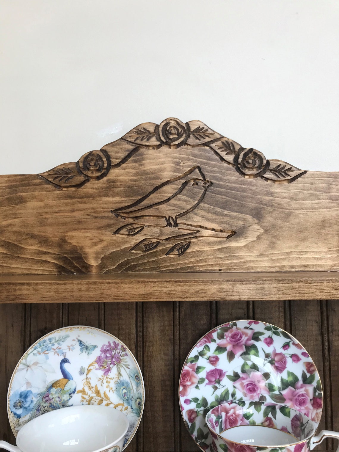 Teacup Shelf, Teacup Display, Custom Shelf, Hand Carved Teacup ...