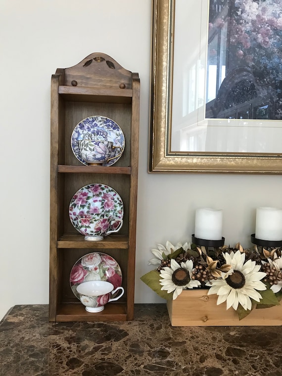 Teacup Shelf Wooden Shelf Three Cups With Saucer Grooves | Etsy