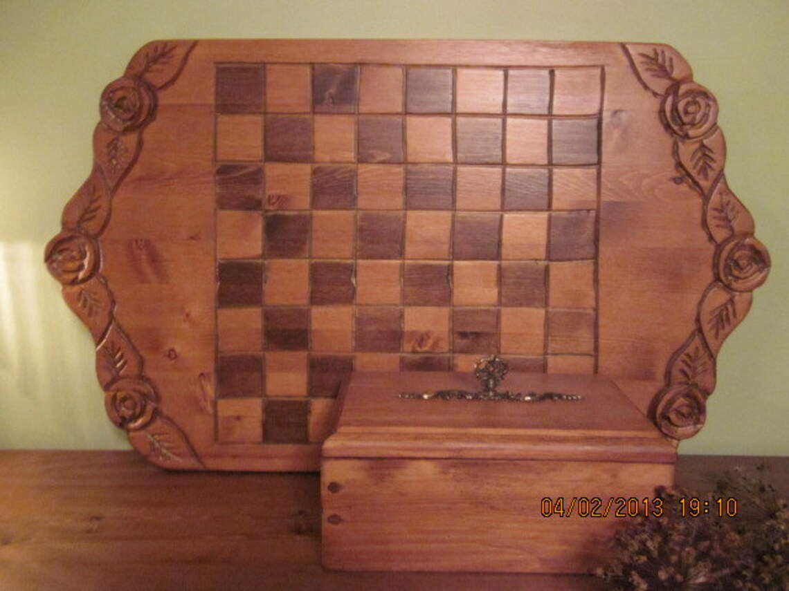 Checker Board Set Checkers Set Rose Checker Board With Rose | Etsy