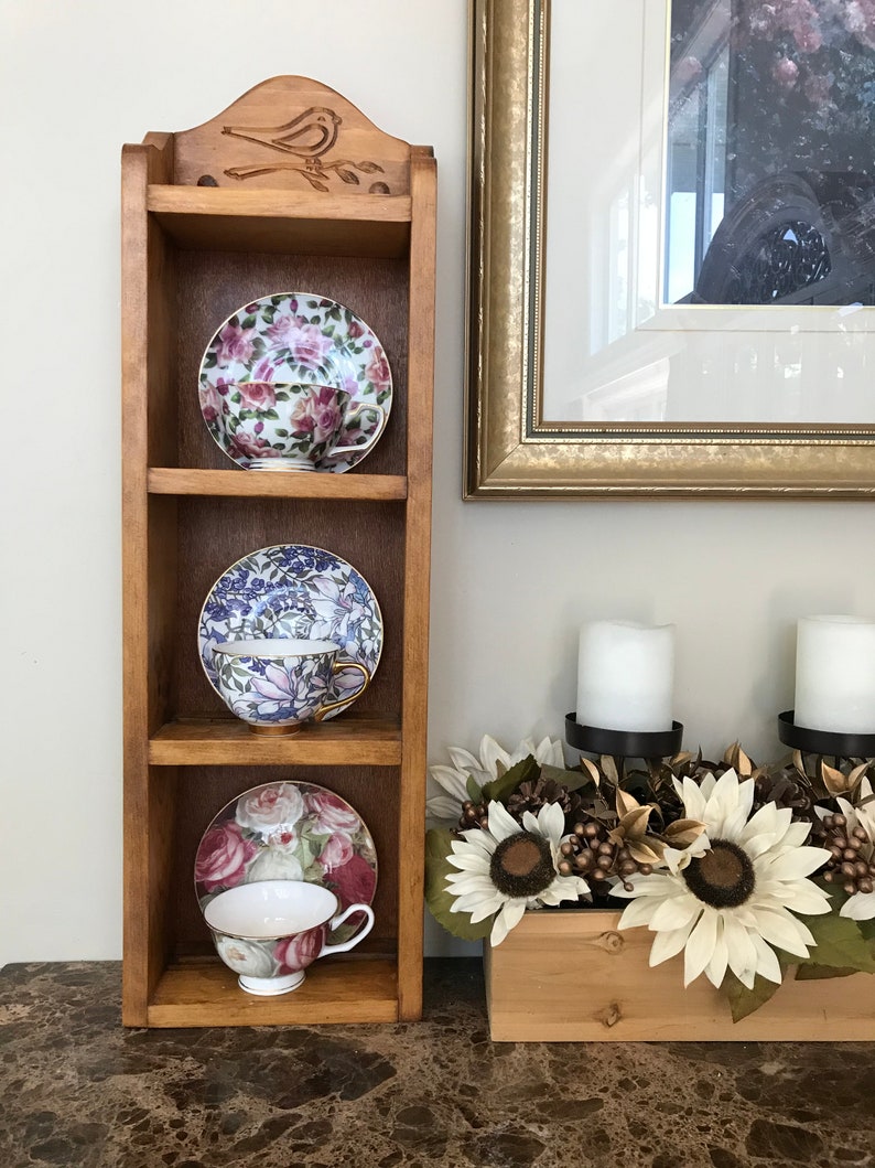 Teacup Shelf, Three Cups With Saucer Grooves, Small Shelf, Tiny Home ...