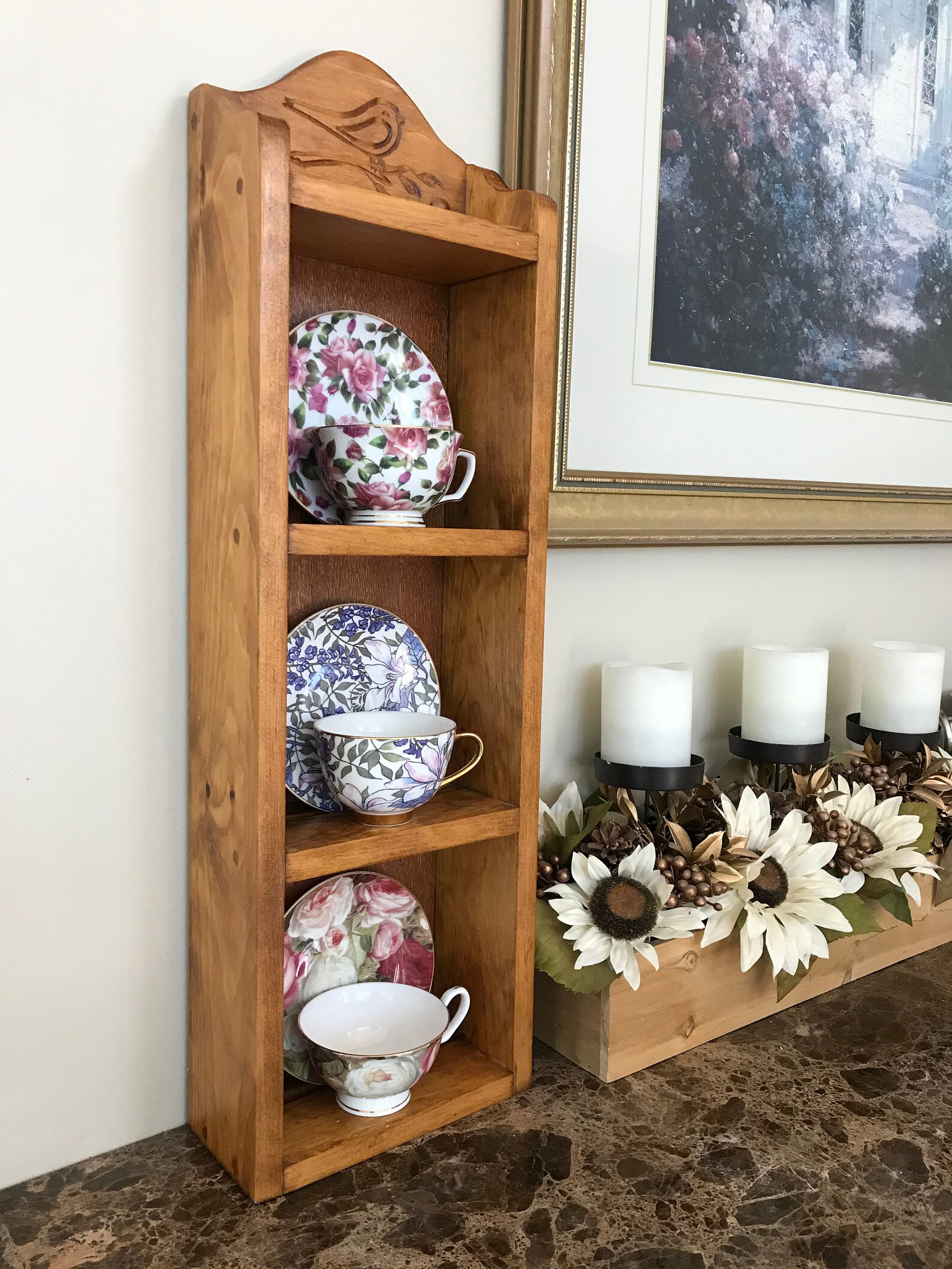 Teacup Shelf Three Cups With Saucer Grooves Small Shelf - Etsy Norway