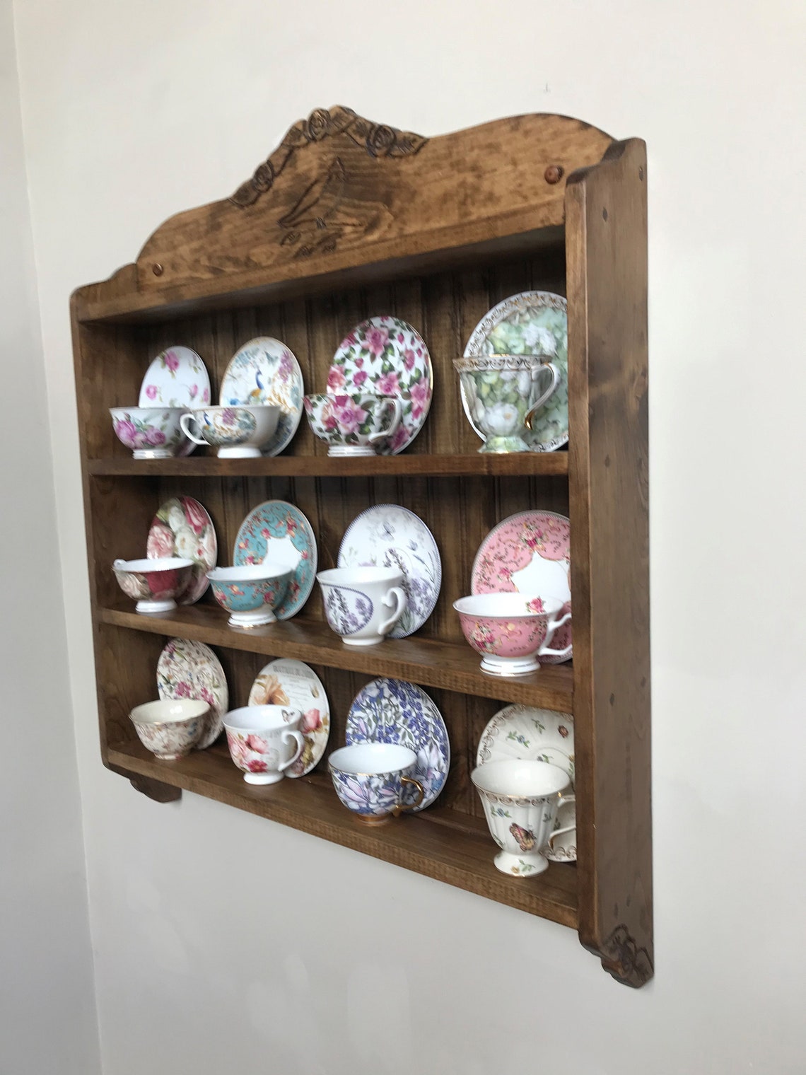 Teacup Shelf, Teacup Display, Custom Shelf, Hand Carved Teacup ...