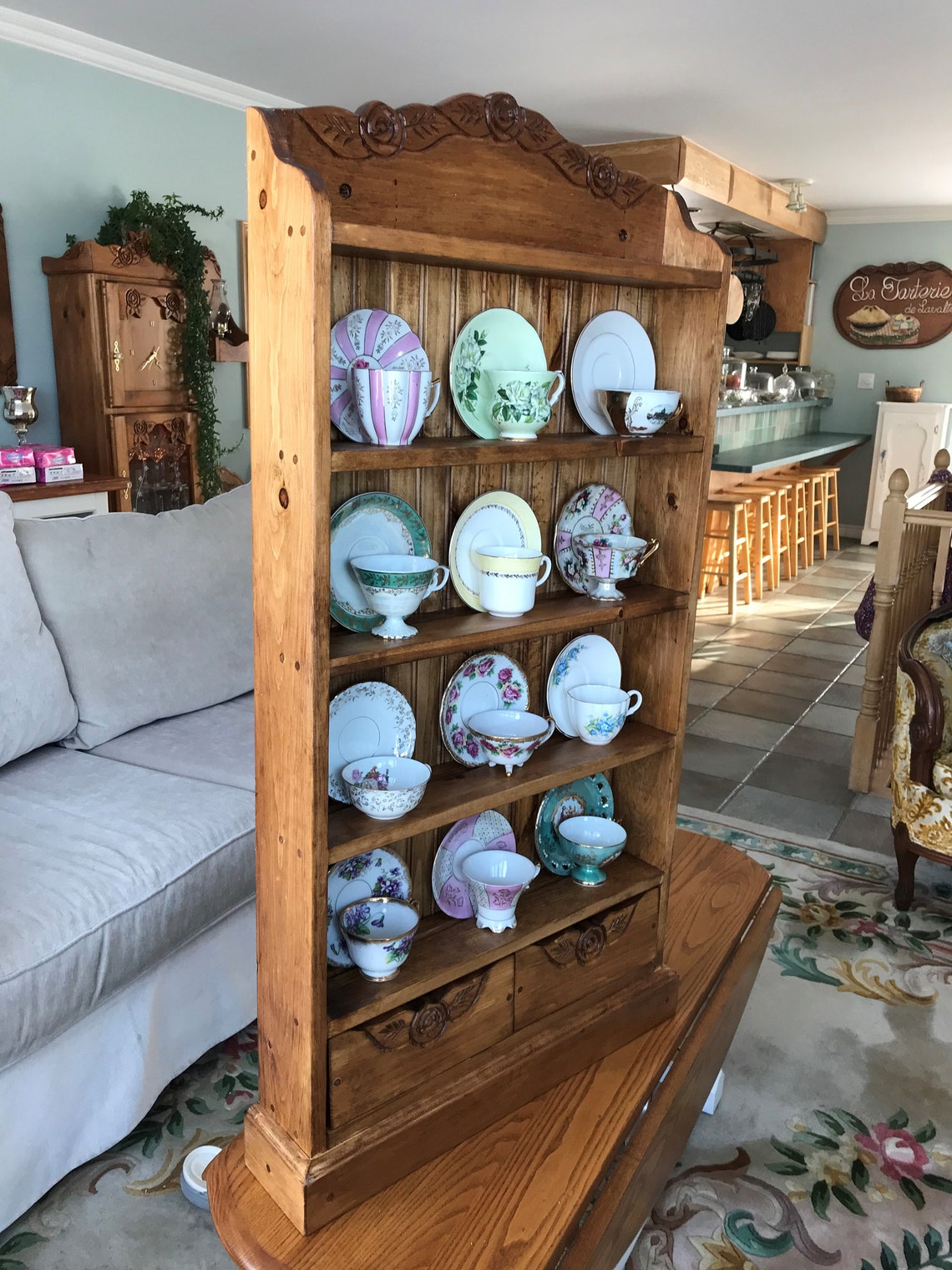 Tea Cup Collectors Shelf, Teacup Display With Drawers. 12 Cup Teacup ...