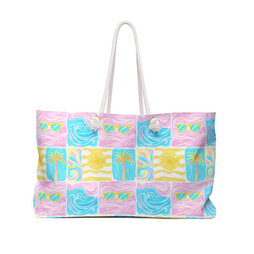 Preppy Summer Fun Weekender Bag: Coastal Travel Tote With Colorful ...