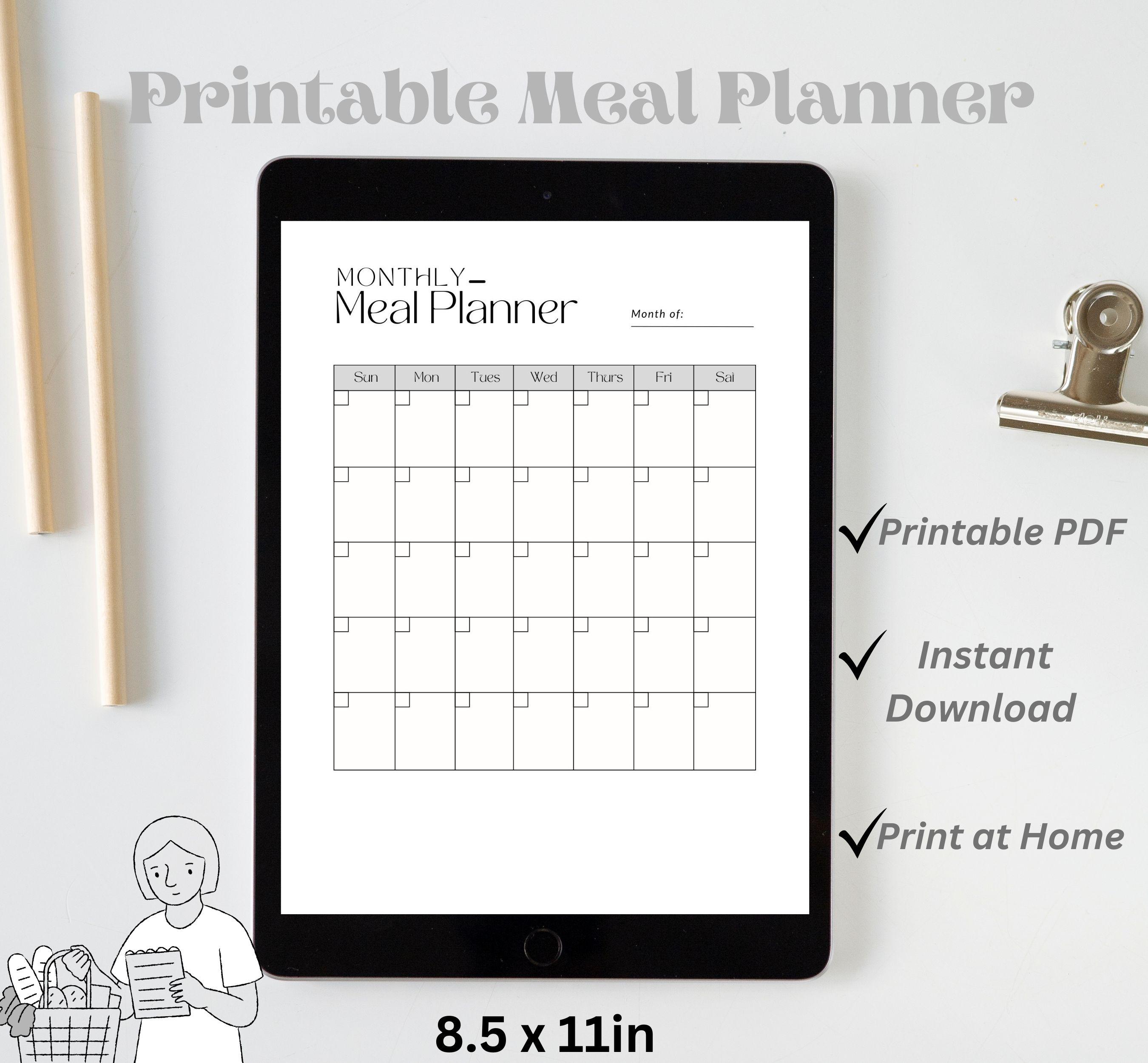 Minimalist Meal Planner Prep Digital | Daily Weekly Monthly Meal ...