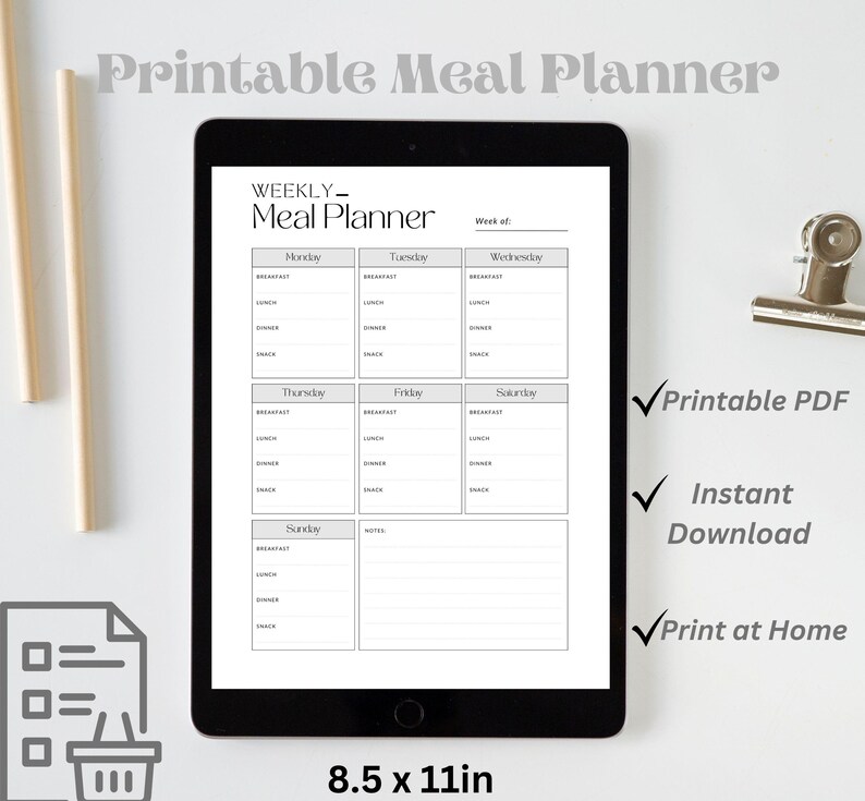 Minimalist Meal Planner Prep Digital | Daily Weekly Monthly Meal ...