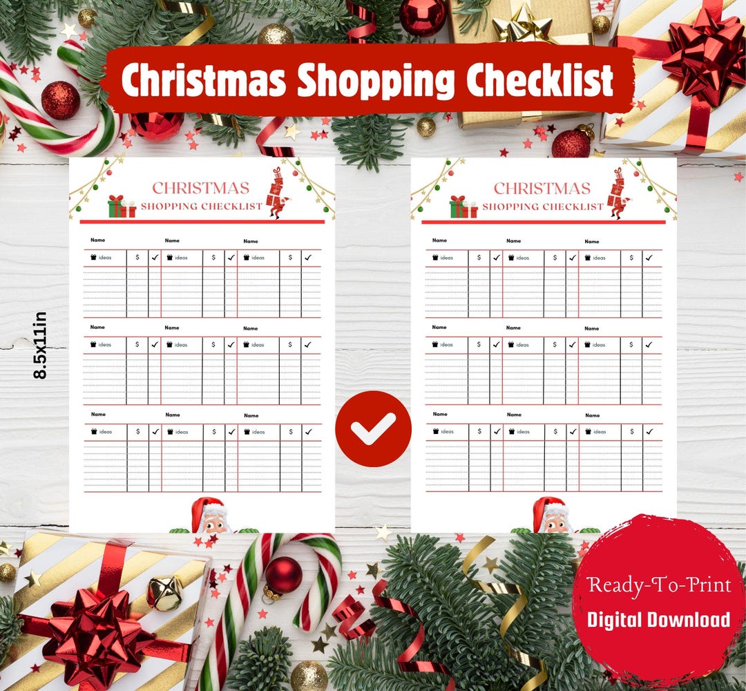 Christmas Shopping List for Christmas Gift List Printable, Christmas ...