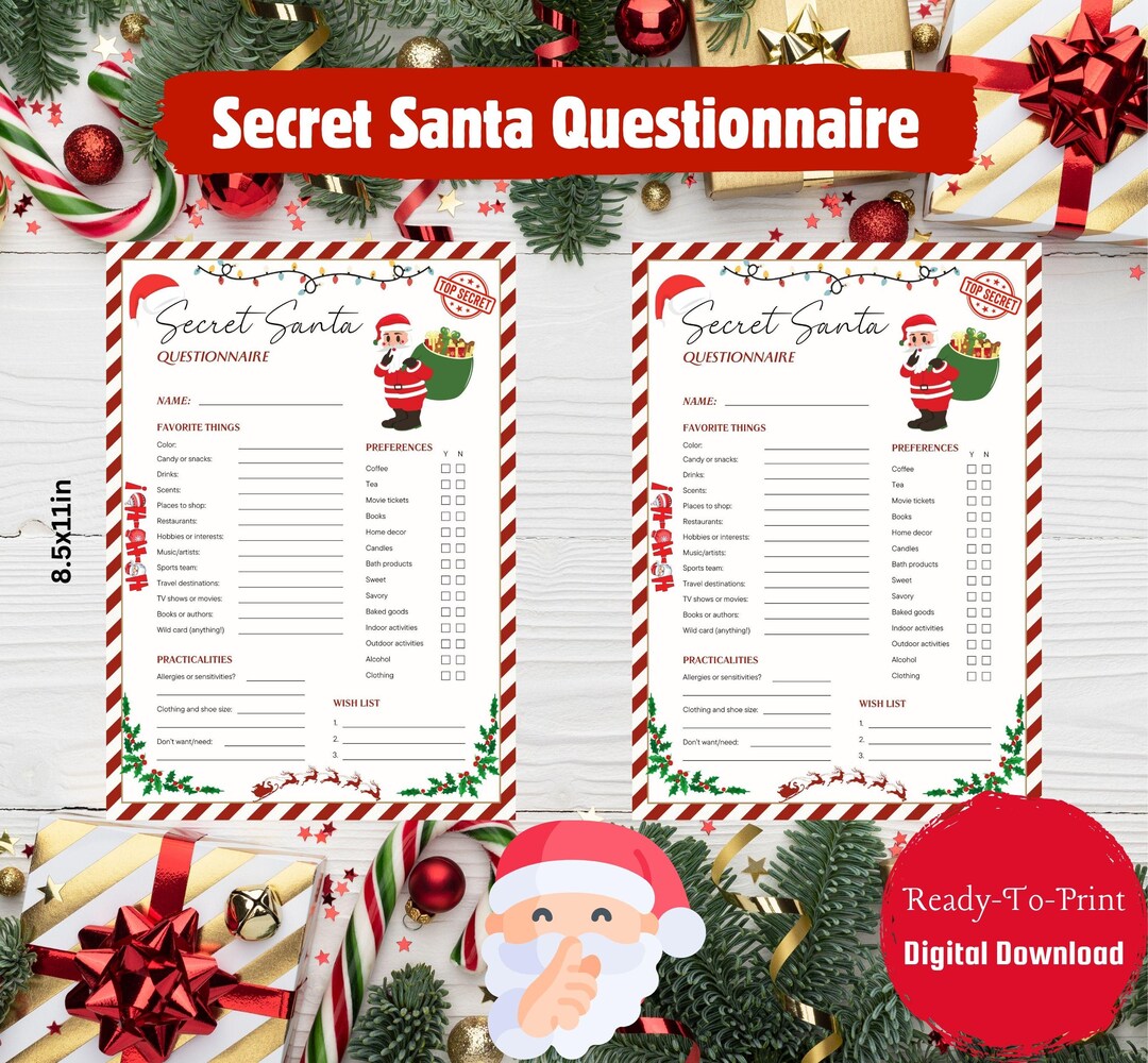 Secret Santa Questionnaire, Secret Santa, Christmas Gift List, Gift ...