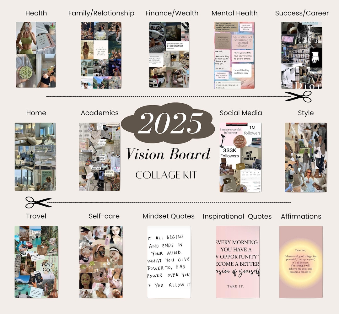 2025 Vision Board Printables, Vision Board Kit, Collage Kit, 2025 Goals ...