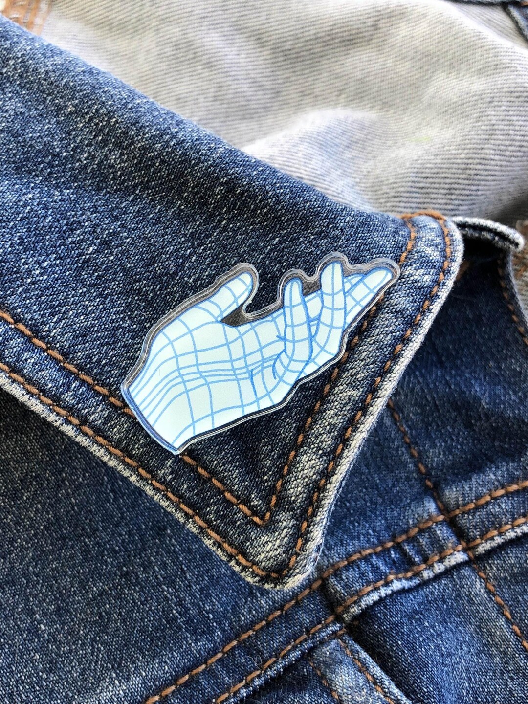 Hologram Hand Pin With Rubber Back, Blue - Etsy