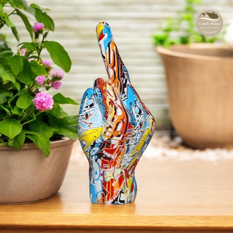 Graffiti Middle Finger Sculpture: Colorful Resin Art Ornament - Etsy