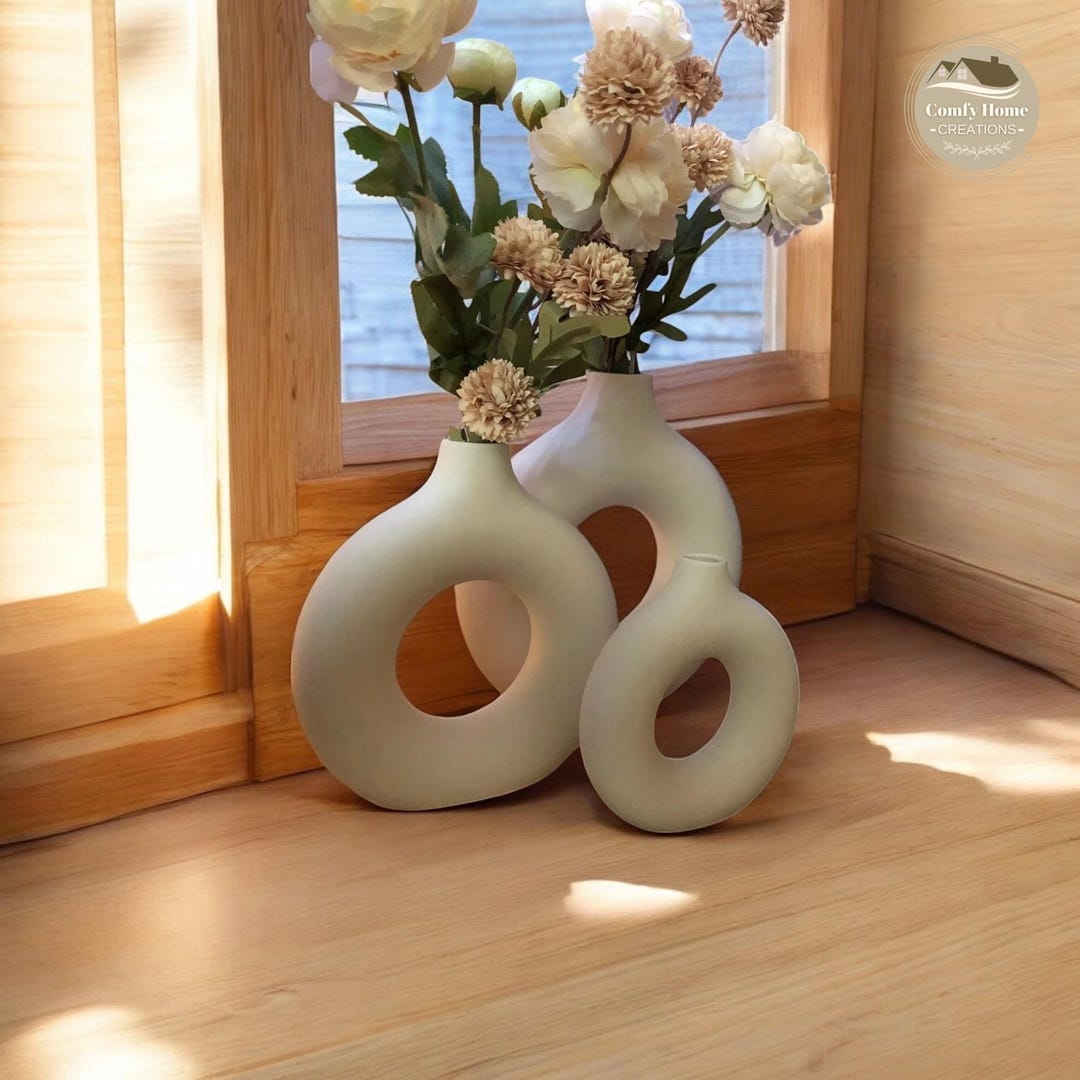 Nordic Ceramic Flower Pot Vase, Modern Minimalist Home Decor, White and ...