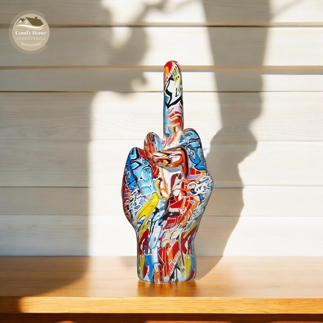 Graffiti Middle Finger Sculpture: Colorful Resin Art Ornament - Etsy