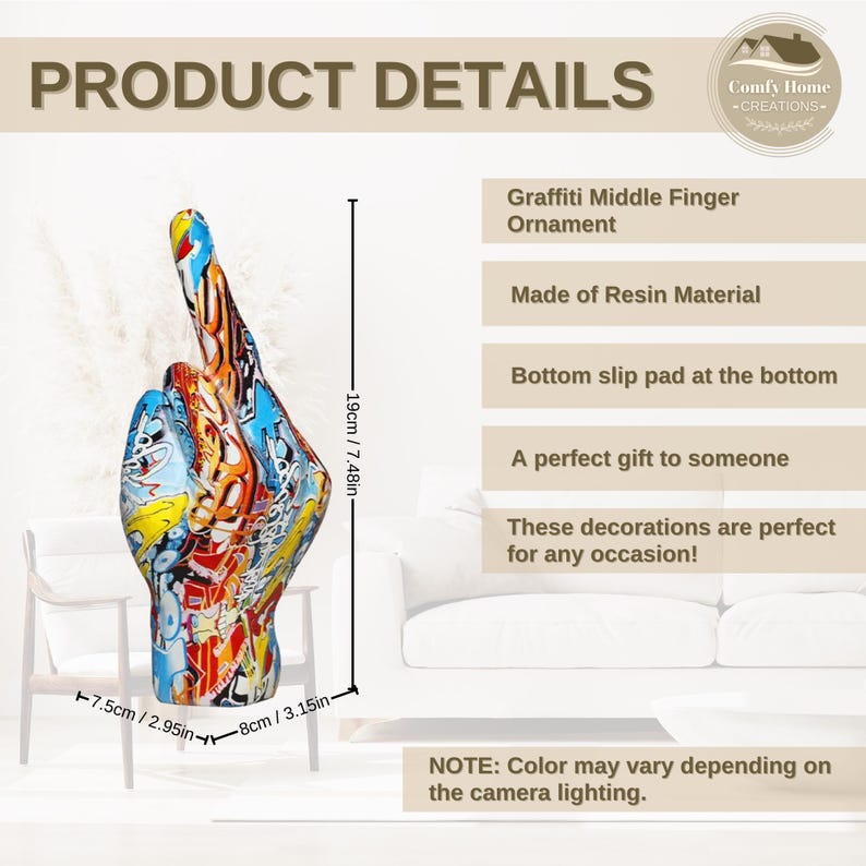 Graffiti Middle Finger Sculpture: Colorful Resin Art Ornament - Etsy