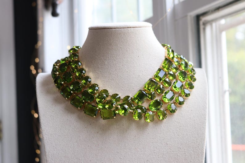 Olive Green Necklaces Anna Wintour Crystal Oval Octagon Rivoli Sage ...