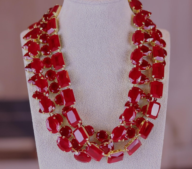 Ruby Red Necklace Anna Wintour Octagon Oval Teardrop Sabyasachi ...