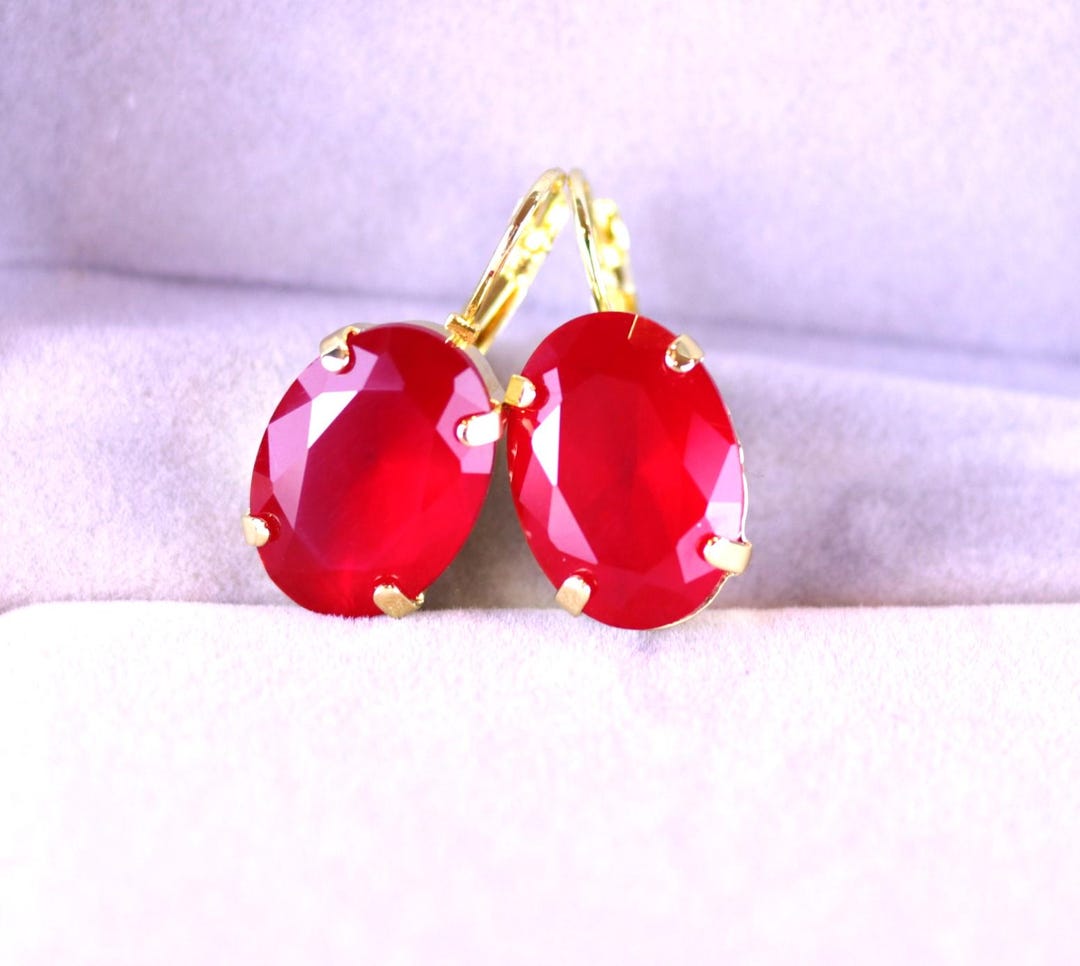 Ruby Red Earrings Cherry Oval Cut Anna Wintour Dark Matte Garnet ...
