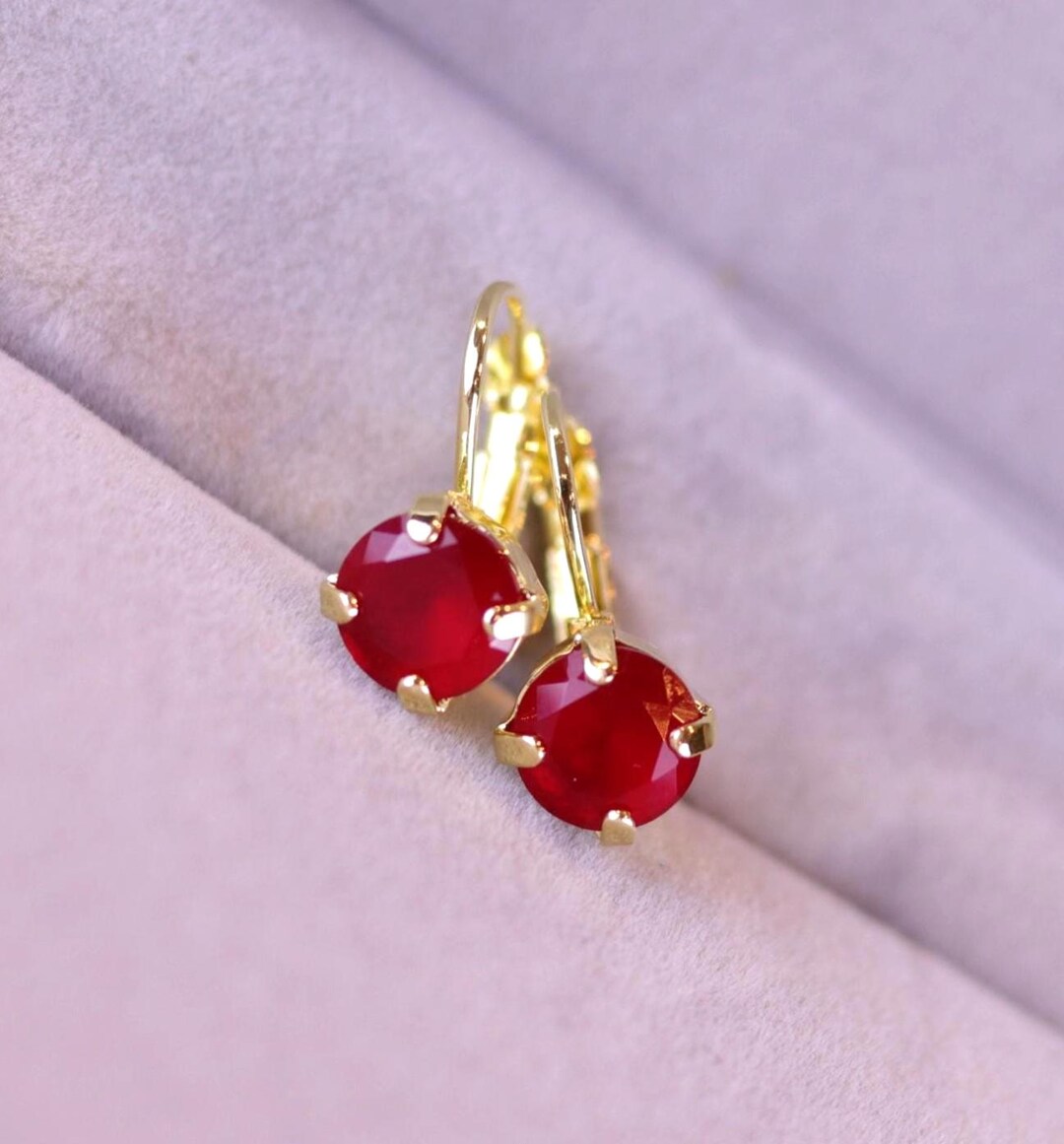 Ruby Red Earrings Cherry Red Round Cut Anna Wintour Dark Matte Garnet ...