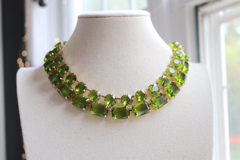 Olive Green Necklaces Anna Wintour Crystal Oval Octagon Rivoli Sage ...