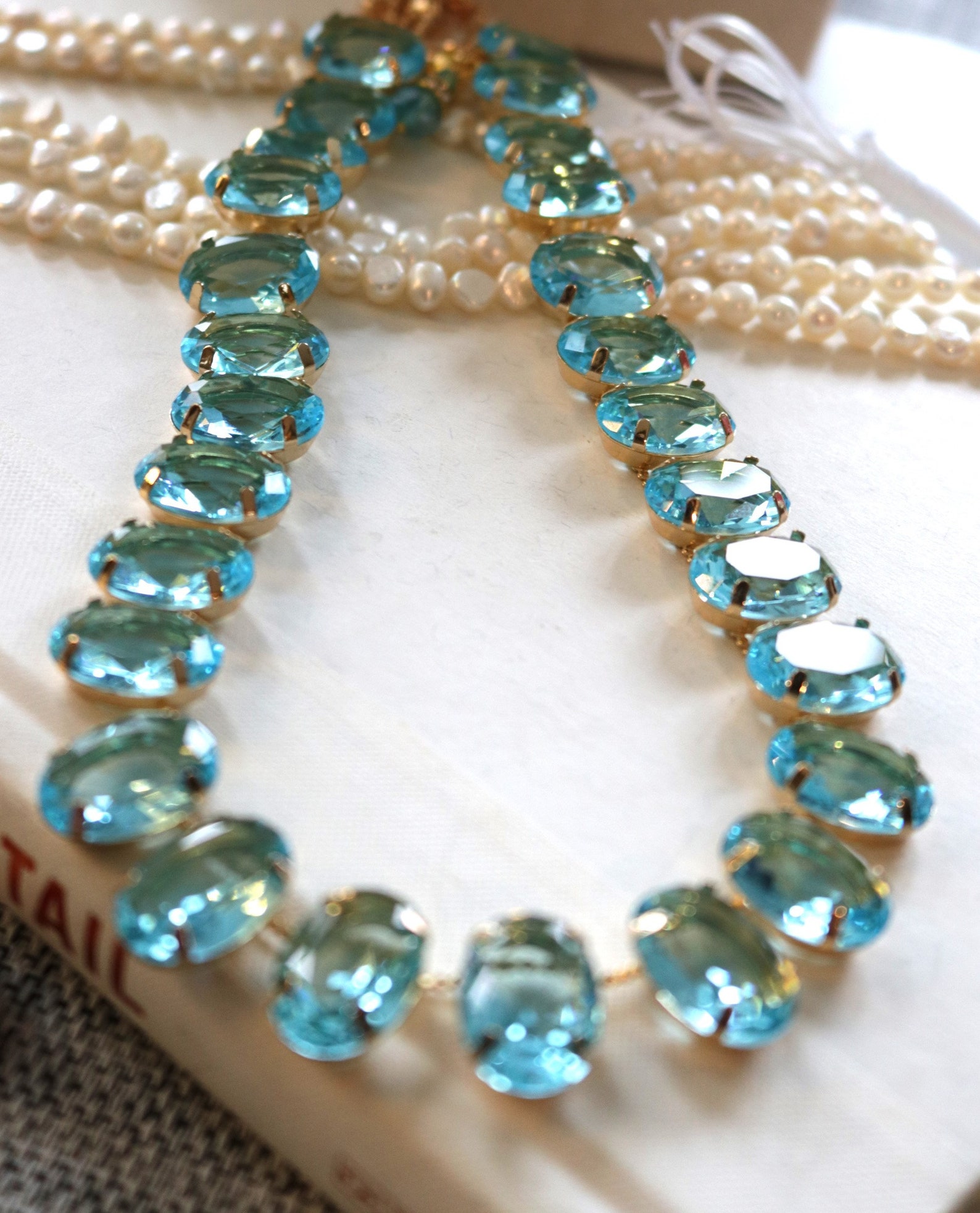 Aqua Blue Necklace Anna Wintour Georgian Collet Oval Vintage Choker ...