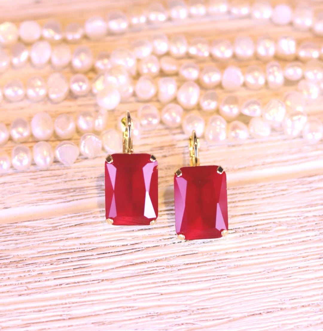 Ruby Red Earrings Cherry Octagon Cut Anna Wintour Dark Matte Garnet ...