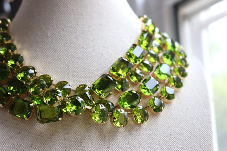 Olive Green Necklaces Anna Wintour Crystal Oval Octagon Rivoli Sage ...