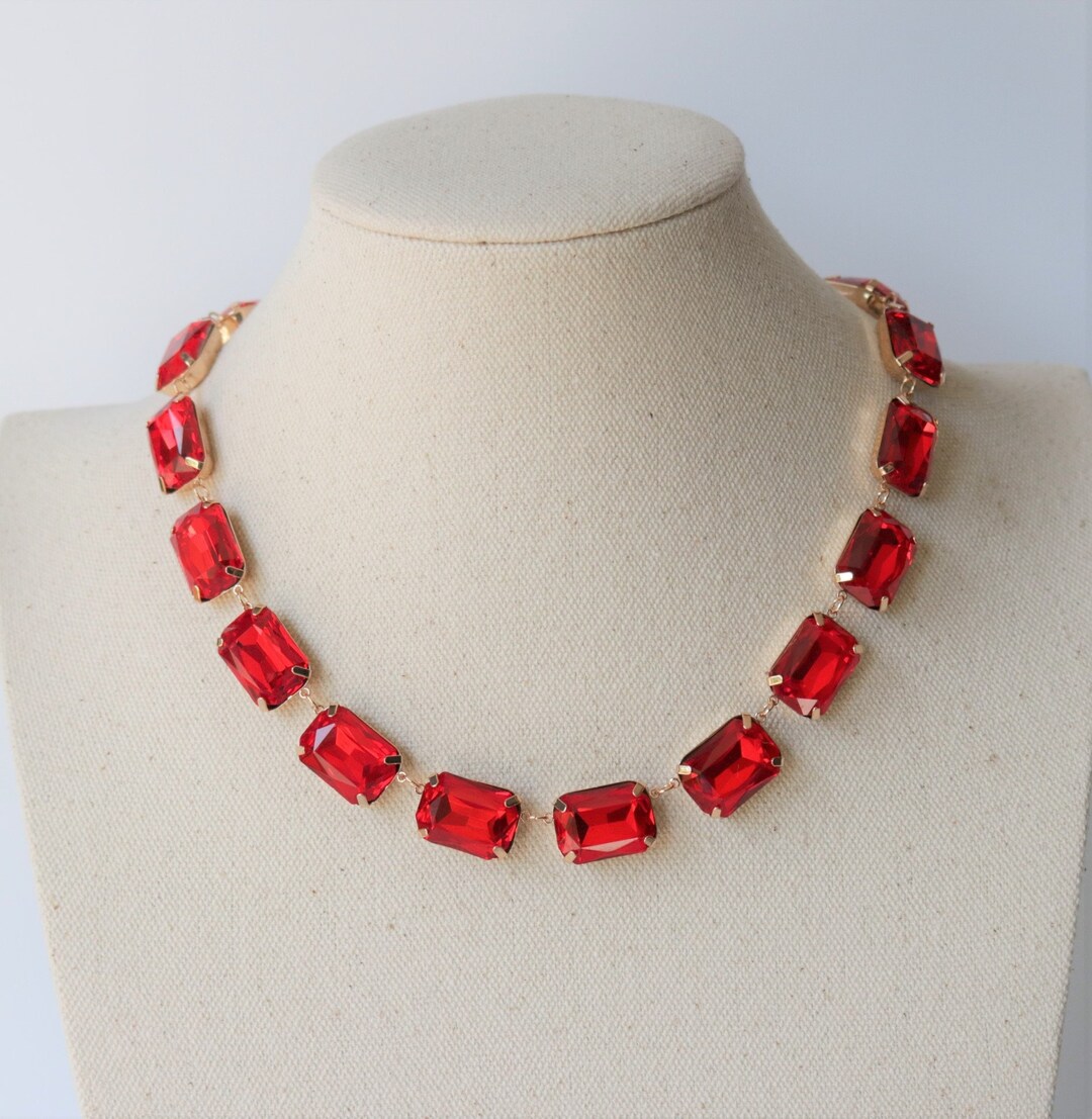 Ruby Red Necklace Anna Wintour Octagon Crystals Georgian Collet Riviere ...