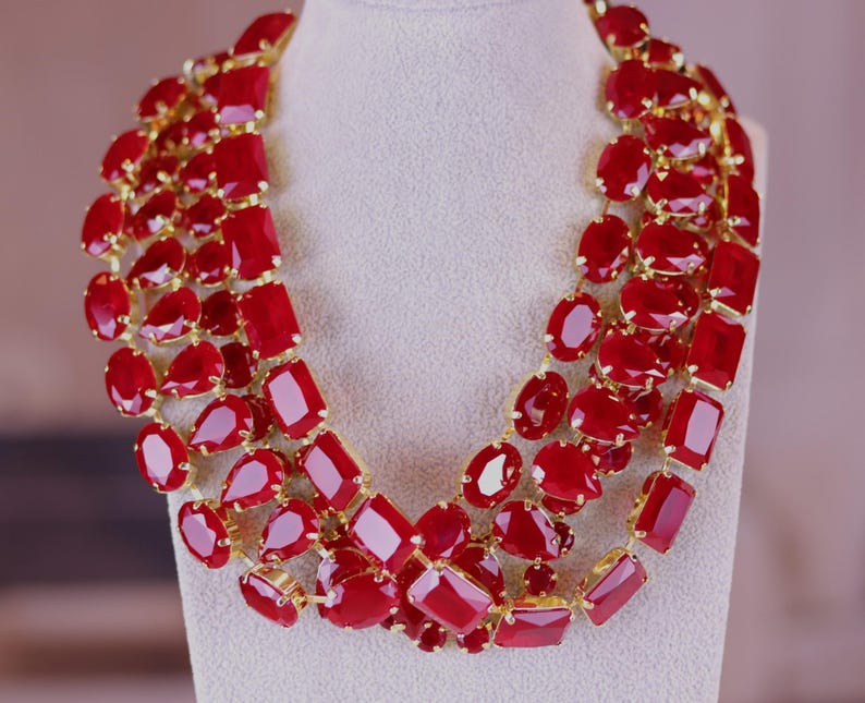 Ruby Red Necklace Anna Wintour Octagon Oval Teardrop Sabyasachi ...