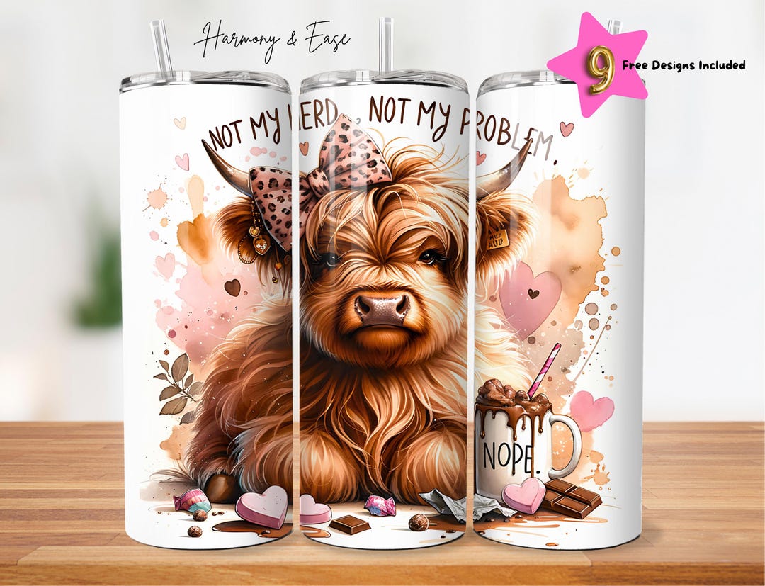 Anti Valentines Day Highland Cow 20oz Tumbler Wrap Png, Not My Herd ...