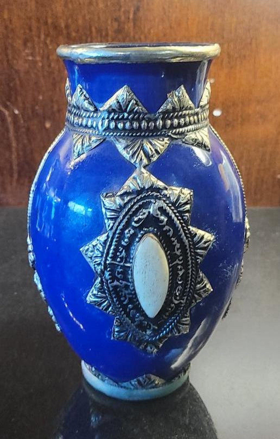 Blue Moorish Ceramic & Metal Overlay Pot - Etsy