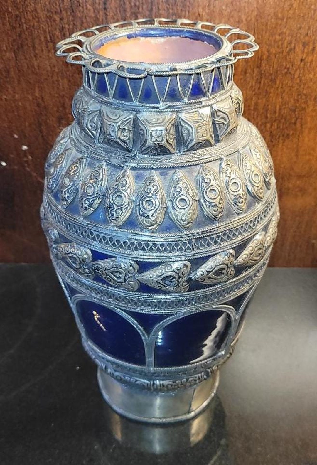 Blue Moorish Ceramic & Metal Overlay Jar - Etsy