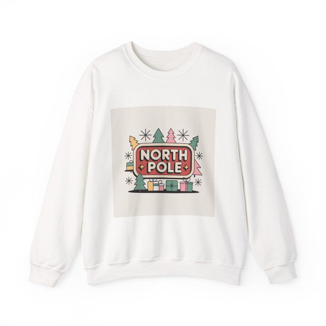 North Pole Sign Sweatshirt | Mid Century Christmas, Retro Holiday Sign ...