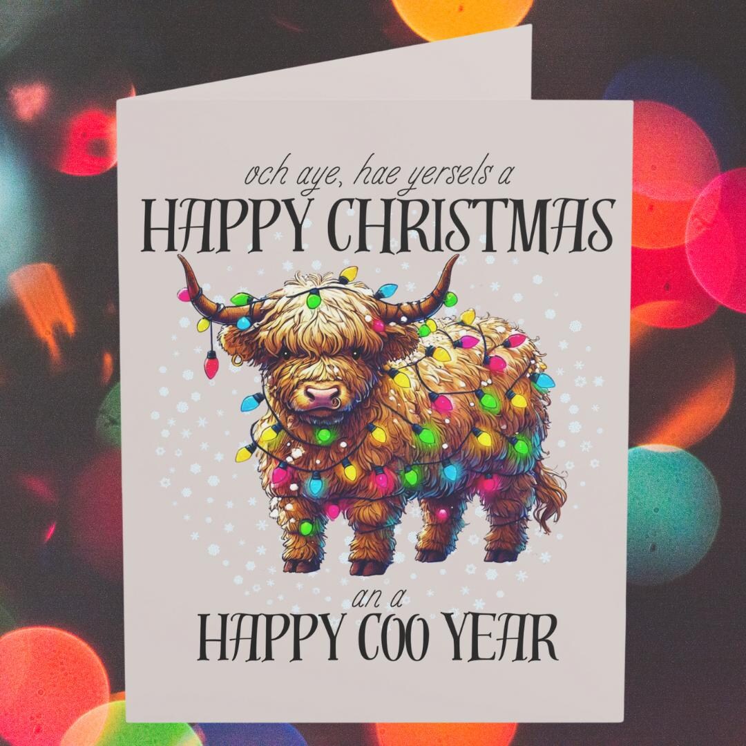 Highland Cow Christmas Card – Funny Scots "happy Coo Year" - Etsy