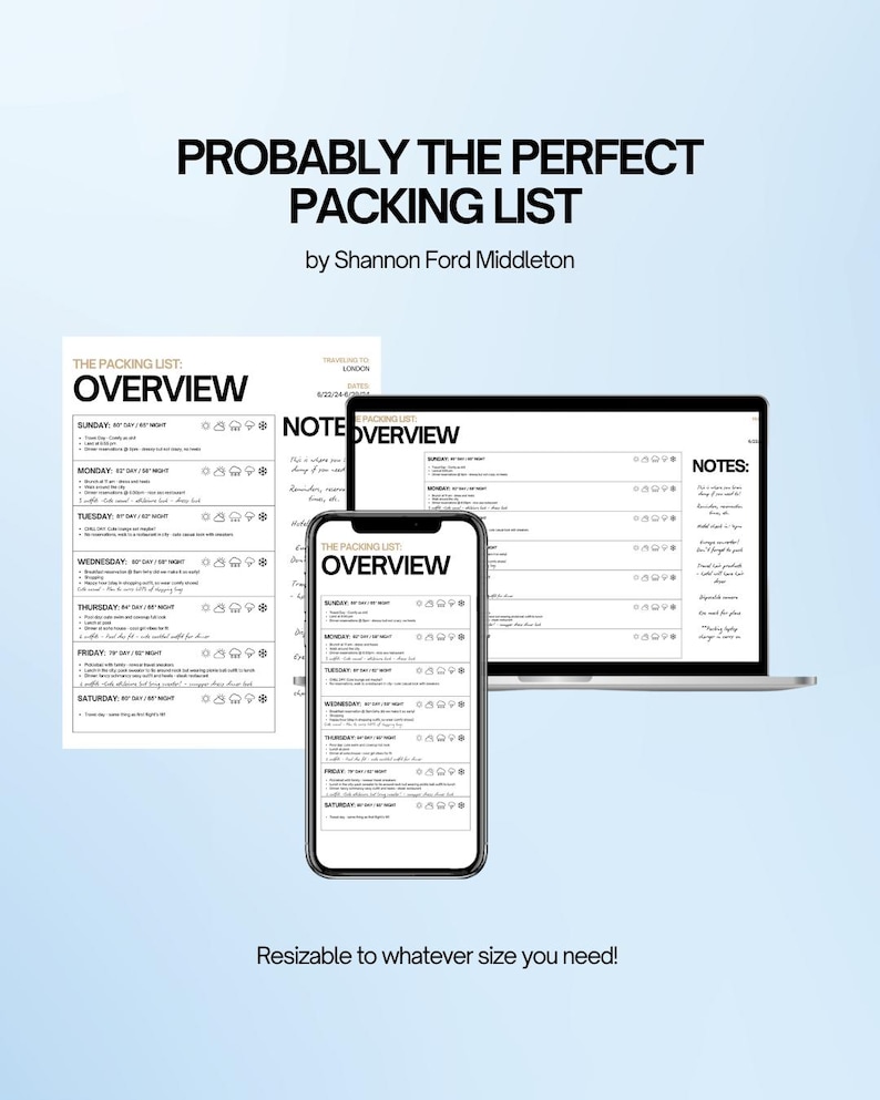 Probably the Perfect Packing List .PDF Template - Etsy