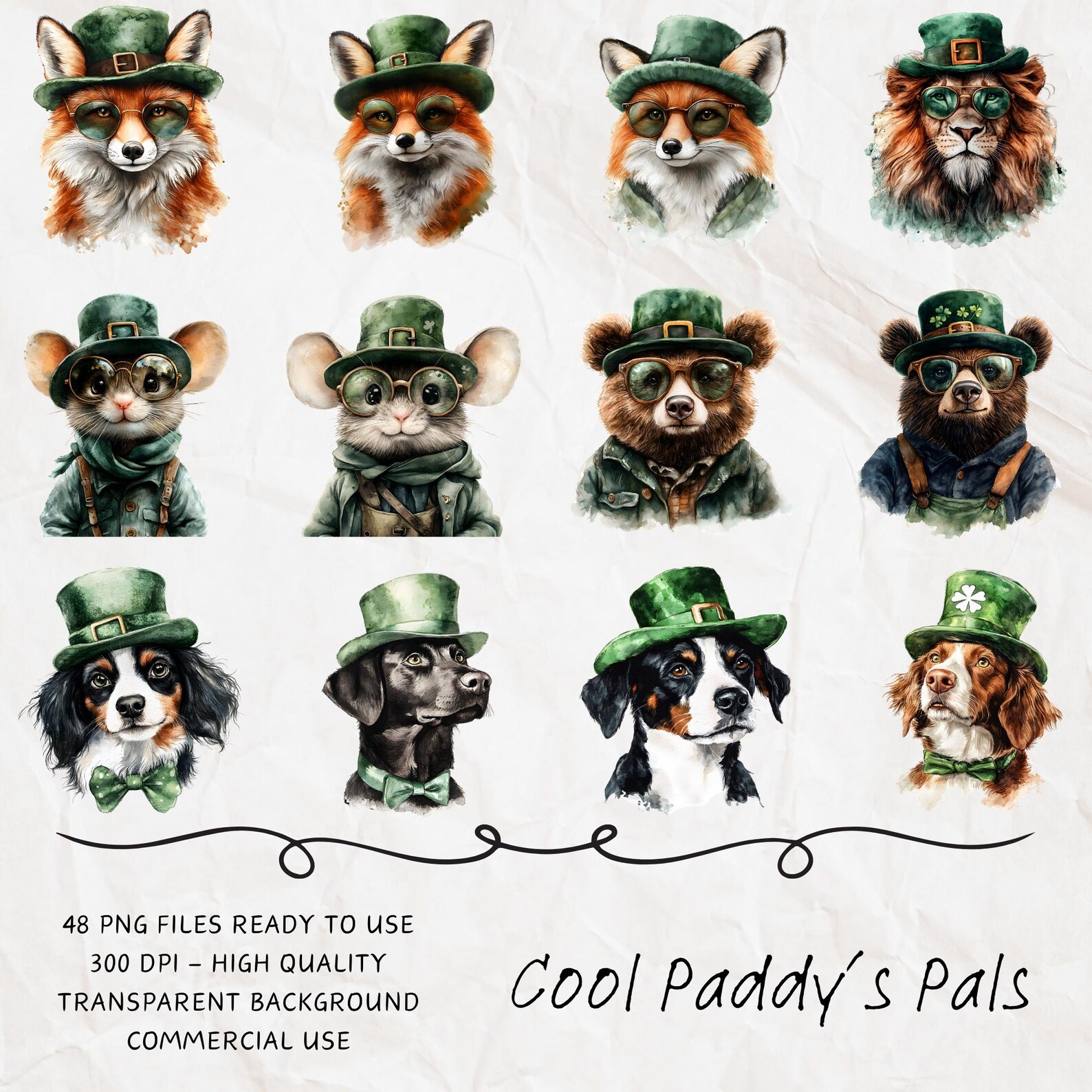 Cool Animal Clipart PNG Bundle, St. Paddy’s Set for T-shirt Designs ...