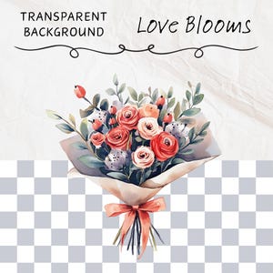 Floral Bouquet PNG Clipart Set, Valentine Flower Bundle for ...