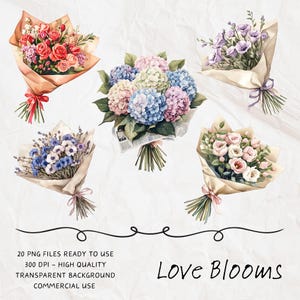 Floral Bouquet PNG Clipart Set, Valentine Flower Bundle for ...