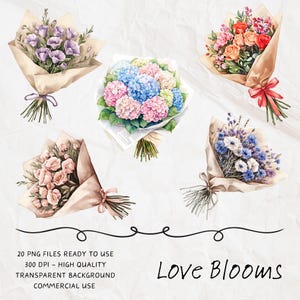Floral Bouquet PNG Clipart Set, Valentine Flower Bundle for ...