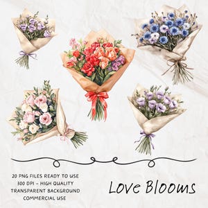 Floral Bouquet PNG Clipart Set, Valentine Flower Bundle for ...