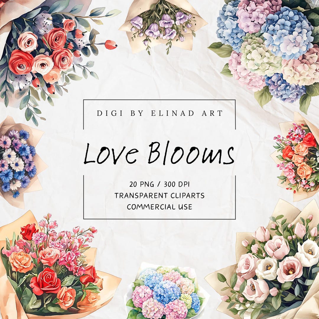 Floral Bouquet PNG Clipart Set, Valentine Flower Bundle for ...