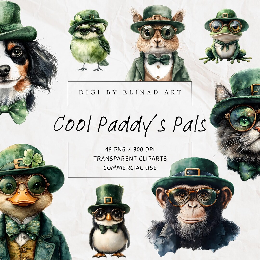 Cool Animal Clipart PNG Bundle, St. Paddy’s Set for T-shirt Designs ...