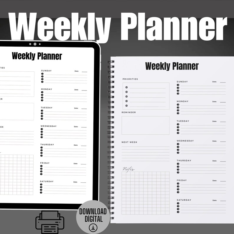 Weekly Planner,undated Weekly Planner, Student Planner,printable ...